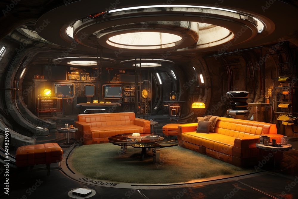Futuristic Subterranean Bunker Lounge with a transparent ceiling ...