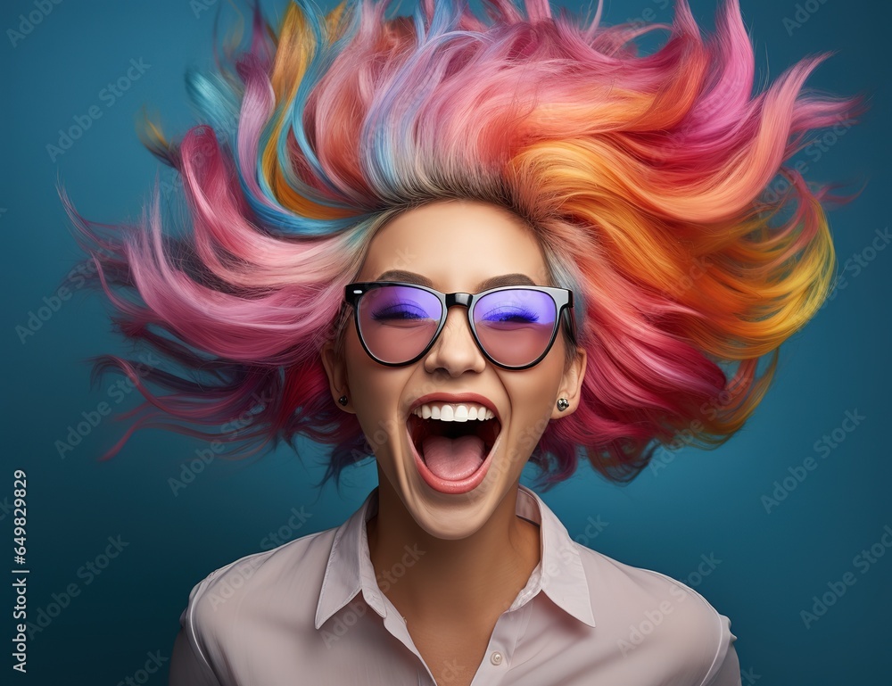 Girl with colorful dyed hair. Girl with perfect makeup and hairstyle ...