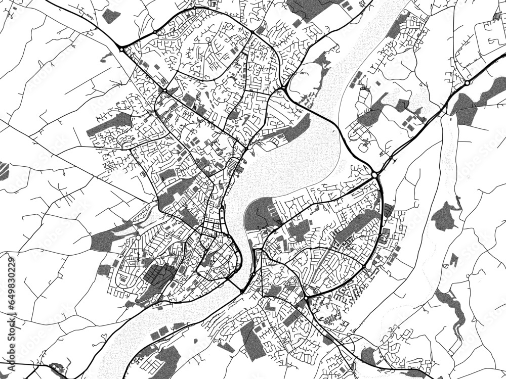 Greyscale vector city map of Derry in the United Kingdom with with ...