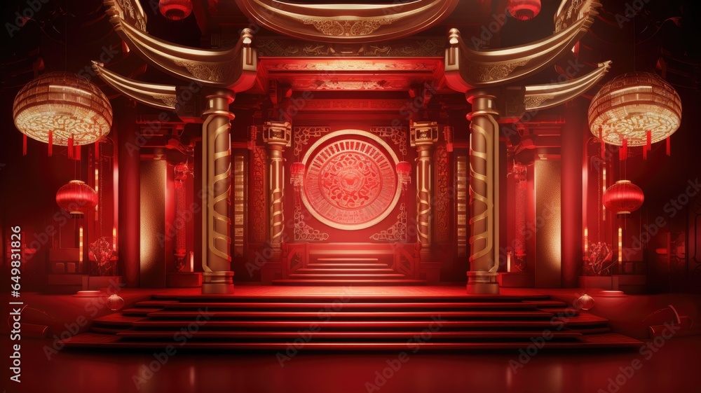 Inside the red colored Chinese hall and palace background for Chinese ...