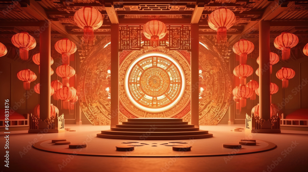 Inside the red colored Chinese hall and palace background for Chinese ...