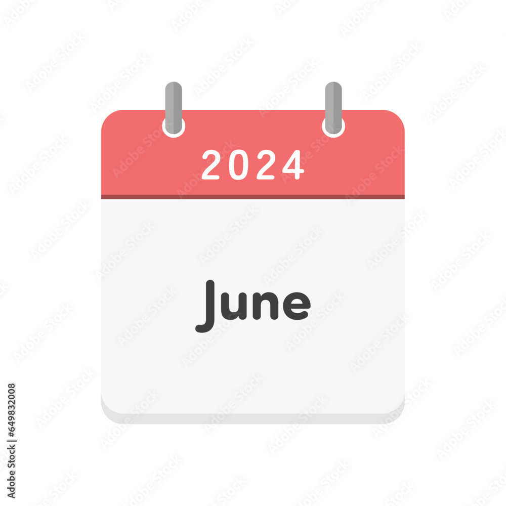 Simple calendar icon with the letters 2024 and June - English calendar ...