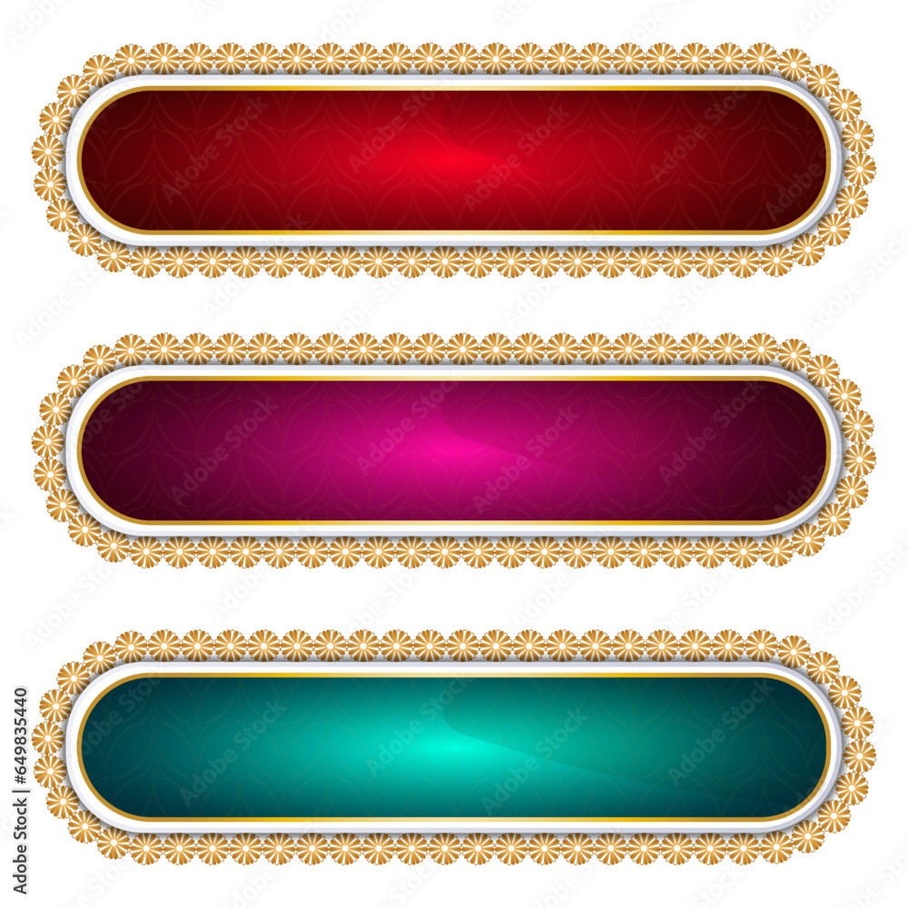 Set of 3 arabic islamic text box title frame border infographics.Luxury ...