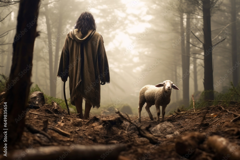 Jesus Christ The Shepherd in the middle of nature looking for and ...