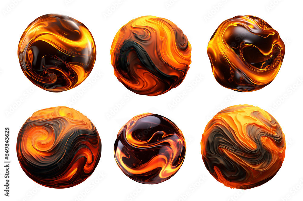 Volcanic lava melted sphere shape isolated. Abstract round magma wavy ...