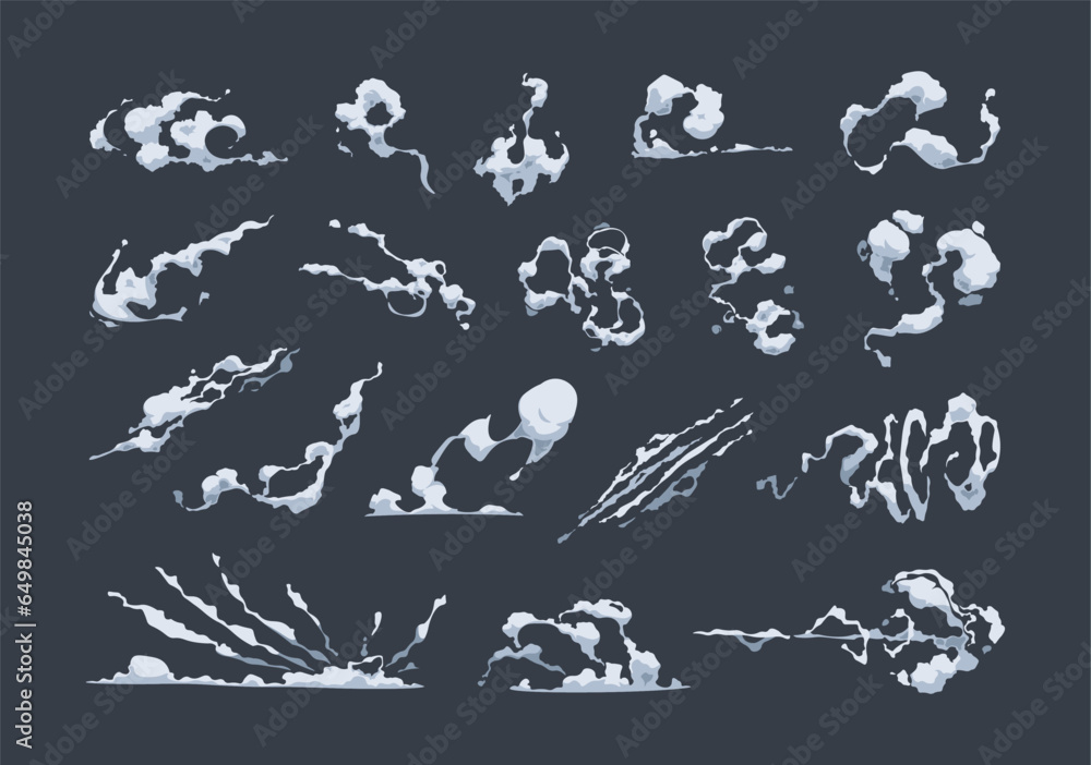 Smoke cartoon effect. Comic steam and dust stream, smoke and fire ...