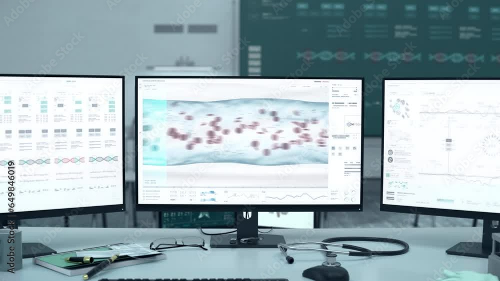 Medical Software Scans Blood Flow In Vein Of Patient. Medical Software ...