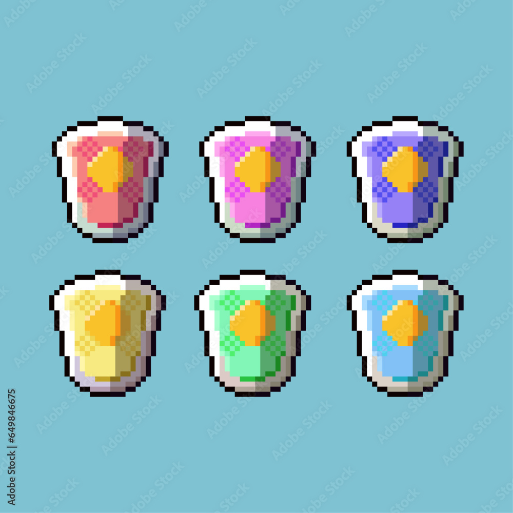 Pixel art sets of shield for defense with variation color item asset ...