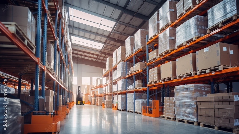Big Retail Warehouse full of Shelves with Goods Stored on Manual Pallet ...