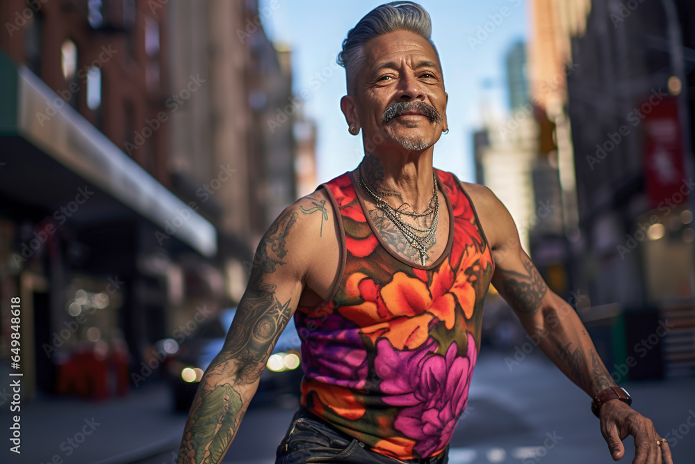 Generative AI illustration of Chicano man with tattoos walking through ...