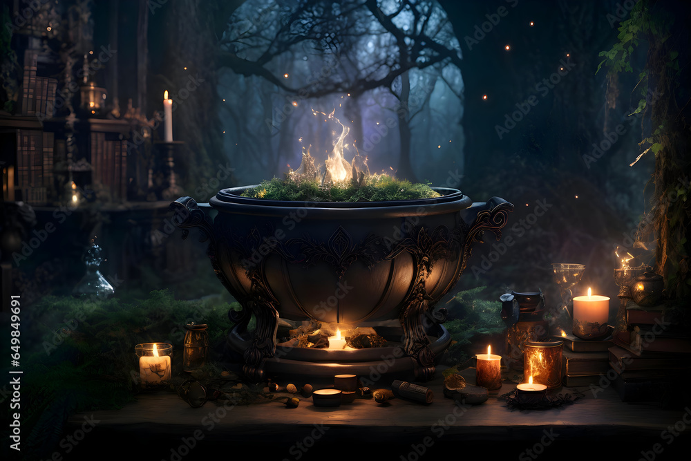 Enchanting Witch's Lair in Mystical Forest: Fantasy Artwork with ...