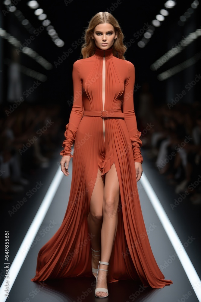 Model on runway, Fashion Show, A catwalk runway event, Fashion week ...