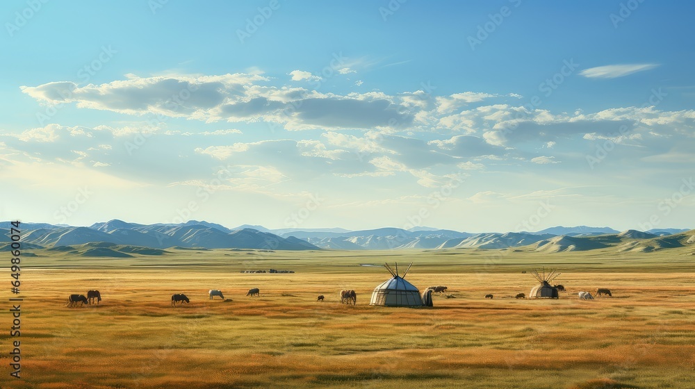 travel mongolian steppe vast illustration nature landscape, mongolia ...