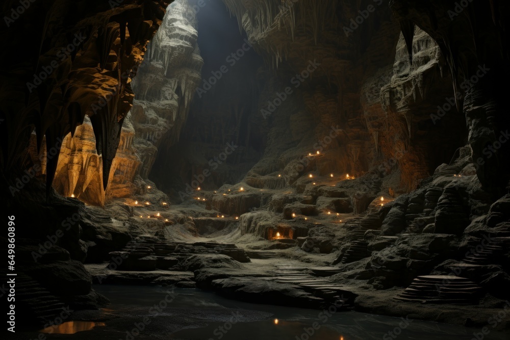 Vast Cave cavern fantasy. Path grotto tunnel. Generate Ai Stock Illustration | Adobe Stock