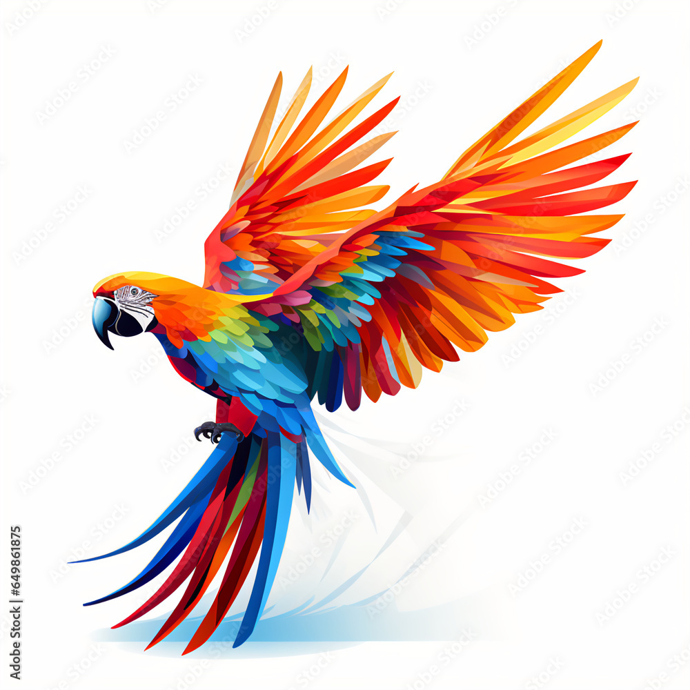 Dynamic Parrot Illustration: Striking Flat Color Palette with Depth ...