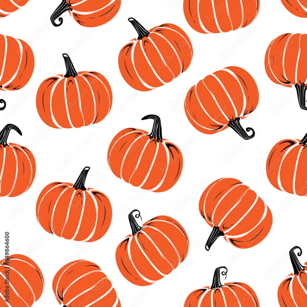Vector Hand drawn Halloween pumpkin seamless pattern design cartoon ...