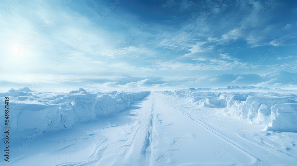 winter arctic ice roads illustration road landscape, frozen travel, sky ...