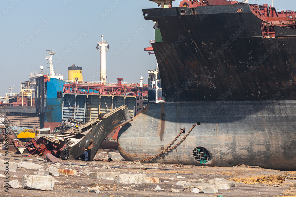 ALANG, GUJARAT, INDIA: ship breaking yards, dismantling and salvaging of ships from all around ...