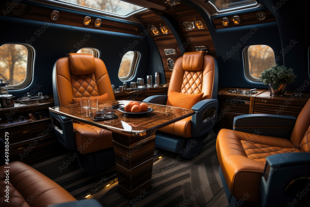 private aircraft interior with luxurious amenities. luxury and ...