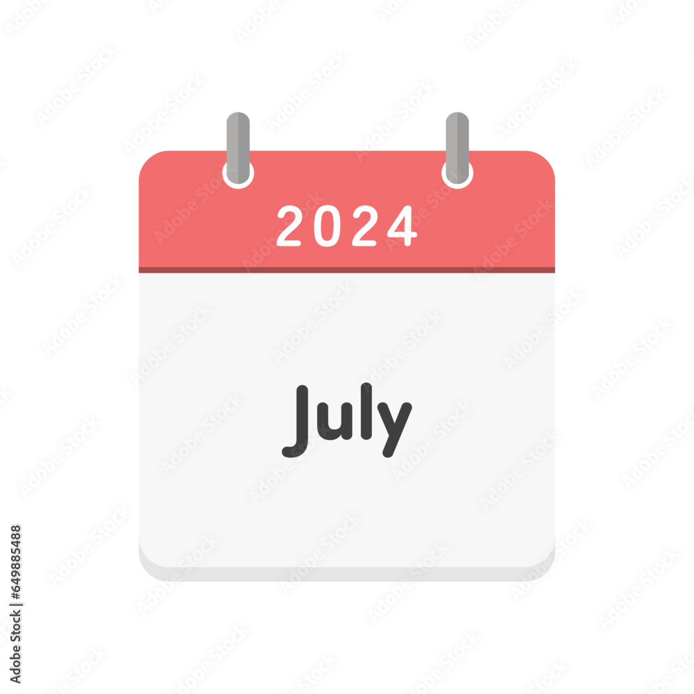 Simple calendar icon with 2024 and July - English calendar for July ...