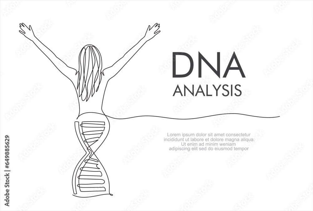 One continuous single line of women and DNA. Model of woman of DNA ...