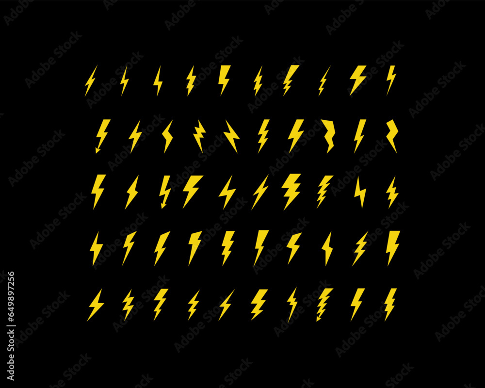 Lightning flat icons set. Thunderbolts icons isolated. Vector ...