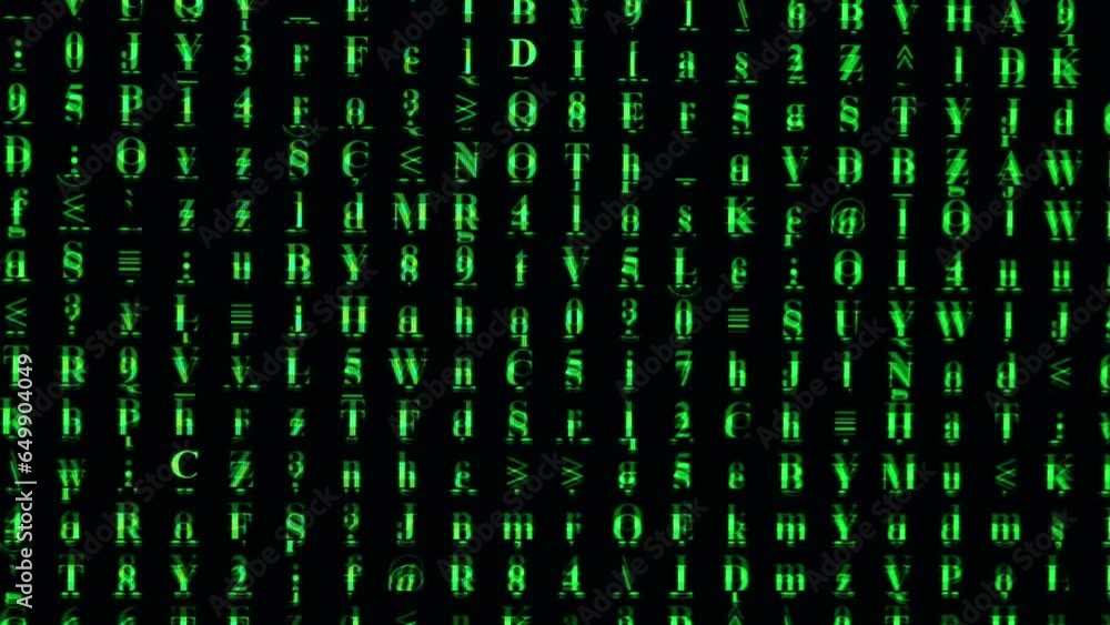 GREEN random ASCII Characters on black background of PC screen Stock ...