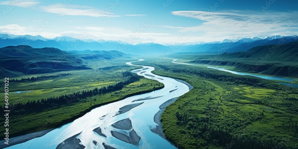Alaskas Mountainous Riverbed: A Majestic Birds-Eye View of Pristine ...