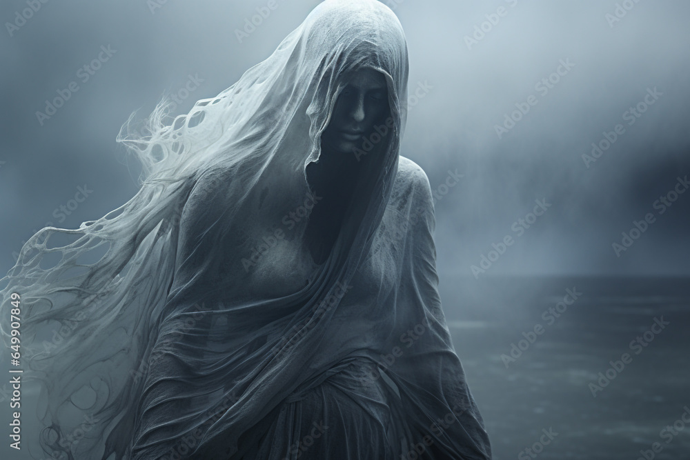 States of mind, horror, sci-fi concept. Female forest creature, wraith ...