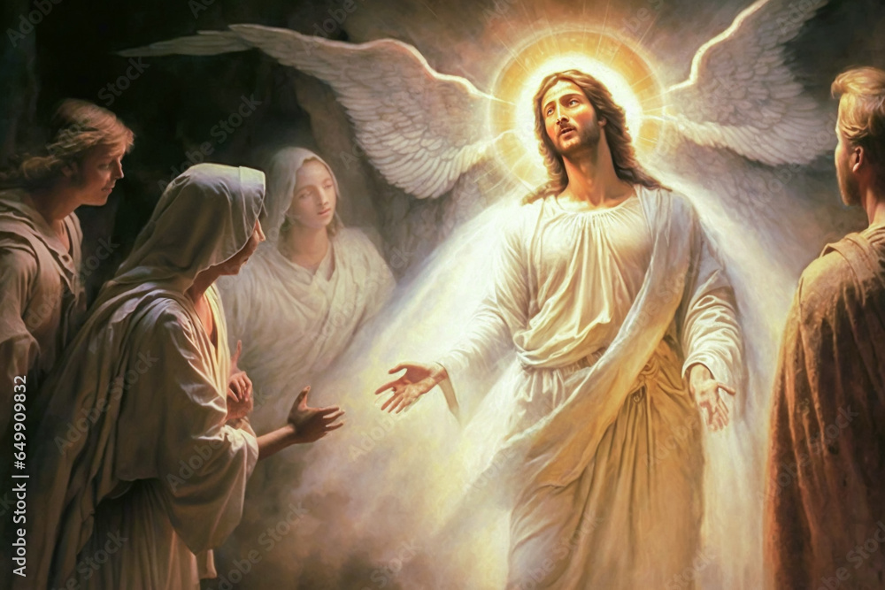 Illustration of Jesus Christ, his disciples, or people seeking ...