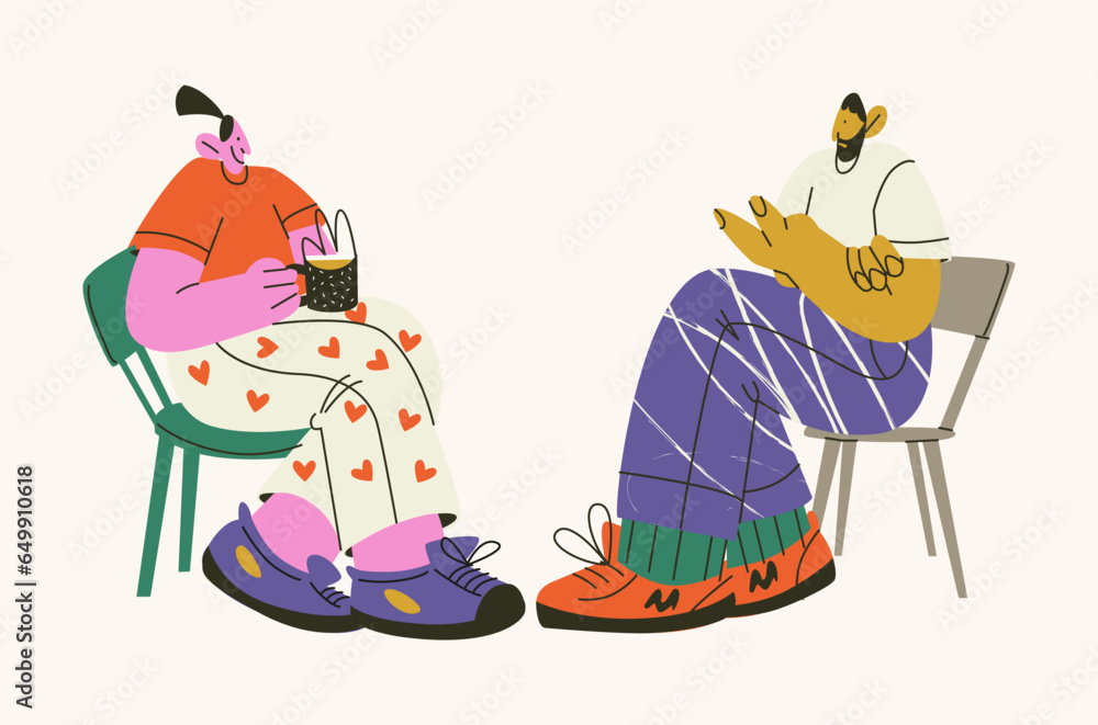 Psychological therapy cartoon retro characters dialogue. The ...