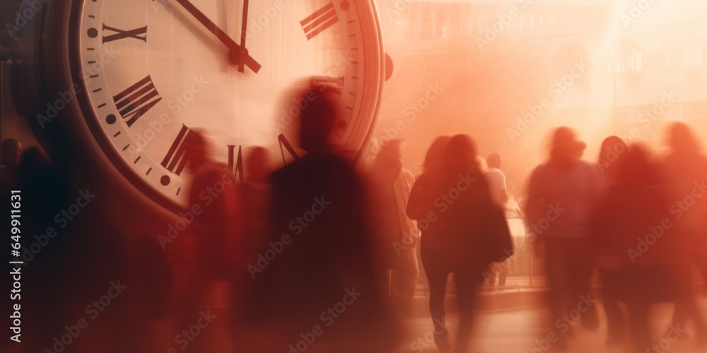 Clock Faces Overlooking Silhouetted People in a Busy Crowd: A Visual ...