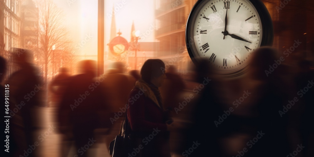 Clock Faces Overlooking Silhouetted People in a Busy Crowd: A Visual ...