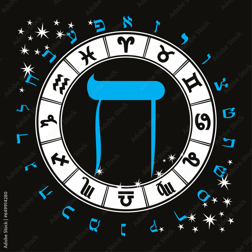 Vector illustration of the Hebrew alphabet and zodiac signs. Hebrew ...