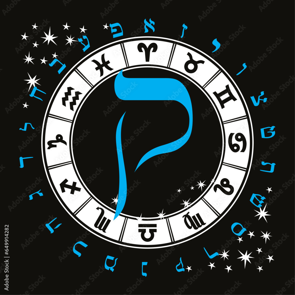Vector illustration of the Hebrew alphabet and zodiac signs. Hebrew ...