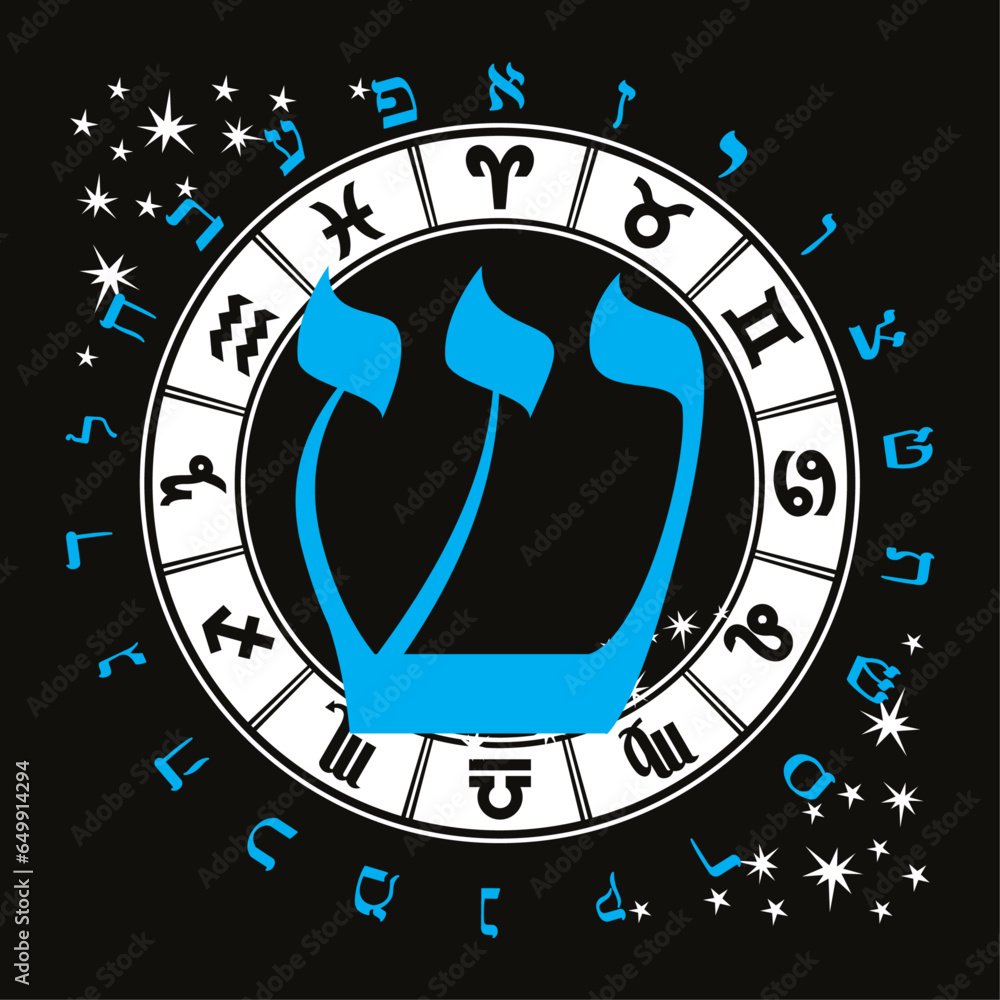Vector illustration of the Hebrew alphabet and zodiac signs. Hebrew ...