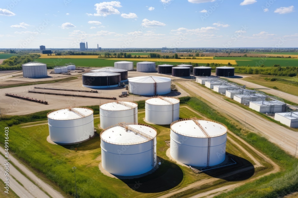 Tank farm with rows of oil storage tanks. Stock Illustration | Adobe Stock