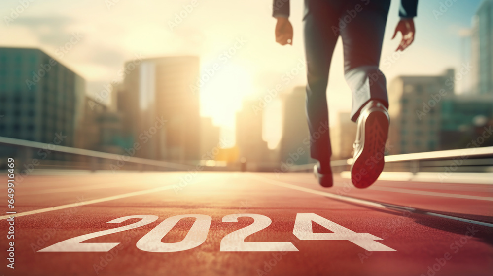 Businessman person ready to run 2024 toward the city. Business start-up ...