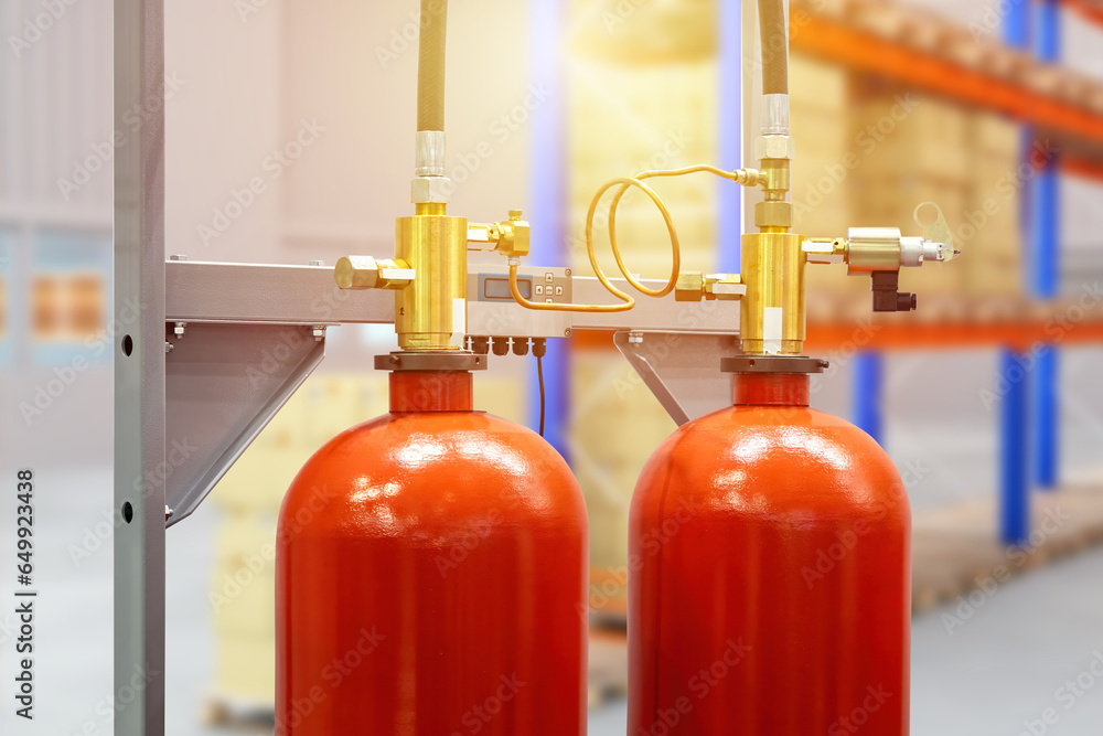 Zdjęcie Stock: Industrial fire extinguishing system. Red fire ...
