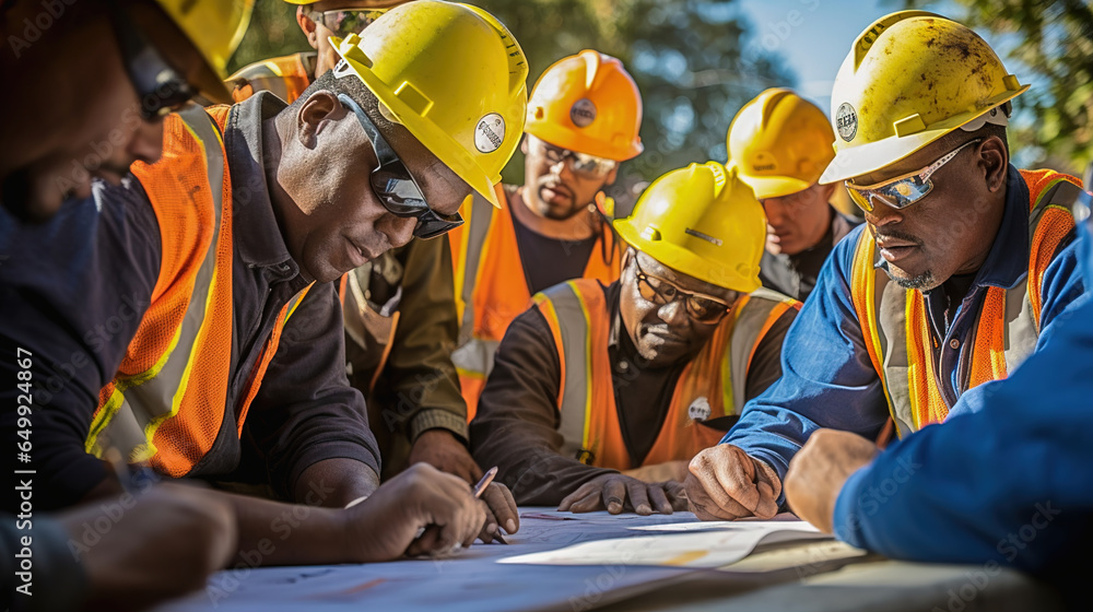 The construction crew met to discuss plans for the construction of the ...