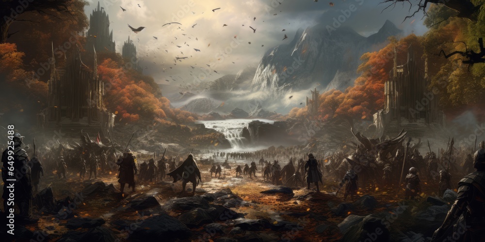 Medieval Painting Depicting a Fierce Battle in the Heart of the Middle ...