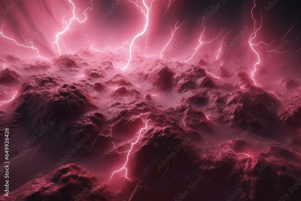 3D art: pink electrical storm with tornado vortex and lightning ...