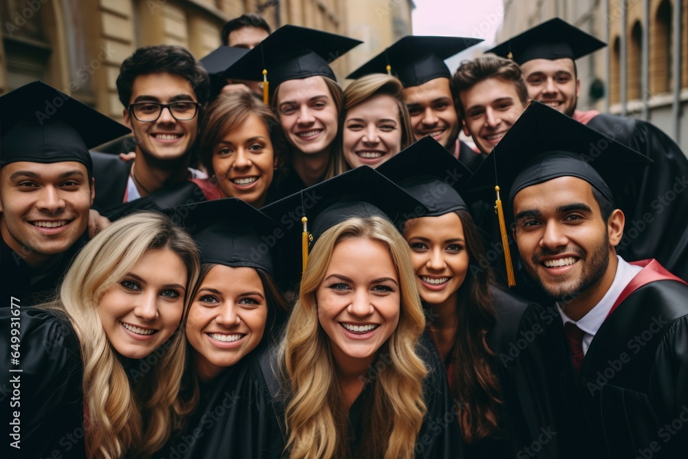 A group of graduates gathered together for a picture. Perfect for ...
