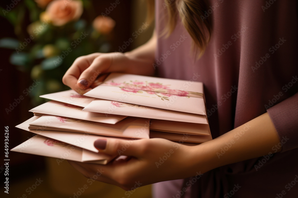 A close-up of hands holding a stack of handwritten letters, symbolizing ...