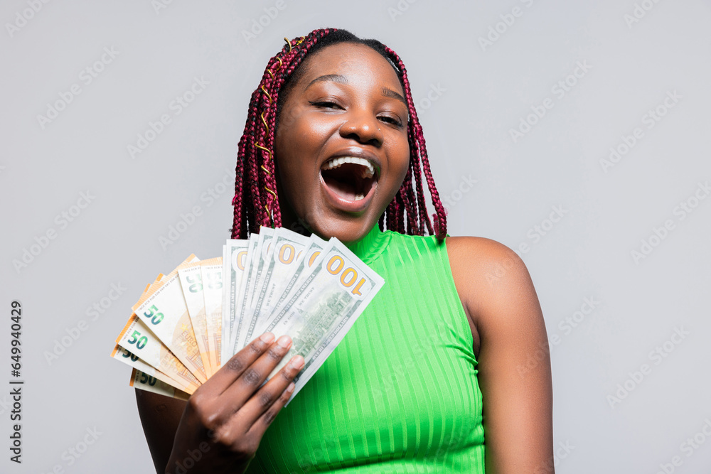 Beautiful successful African American dark skinned woman with colourful ...