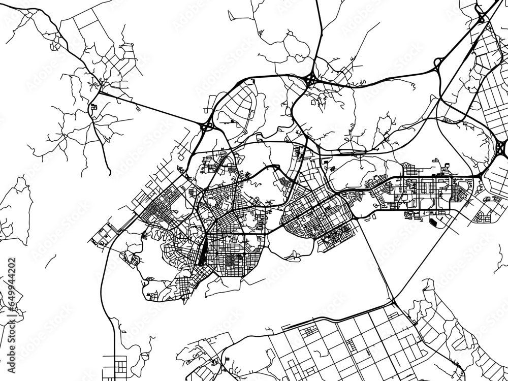Vector road map of the city of Mokpo in the South Korea with black ...