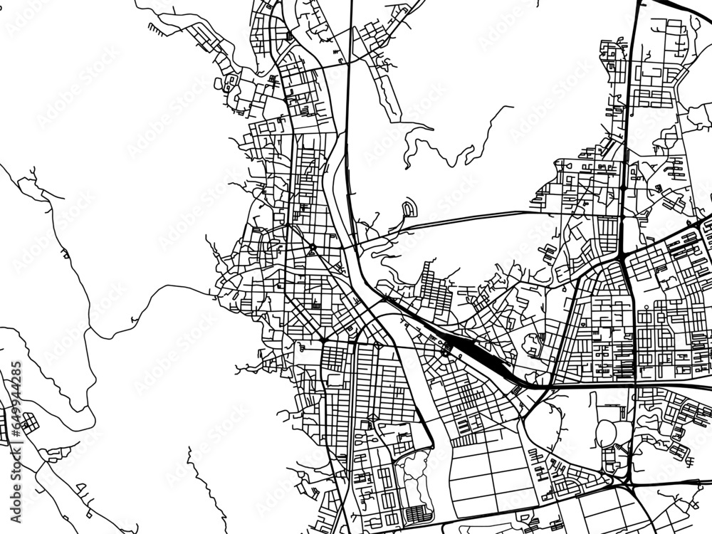 Vector road map of the city of Suncheon in the South Korea with black ...