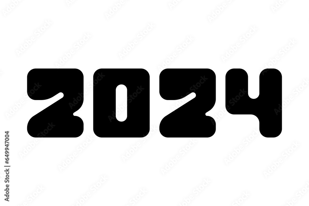 2024 Happy New Year. Numbers, date. Black silhouette. Horizontal front ...