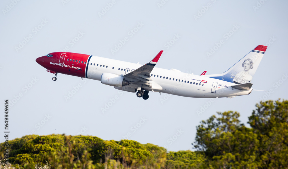 BARCELONA, SPAIN - AUGUST 18, 2023: Norwegian Air Shuttle passenger ...
