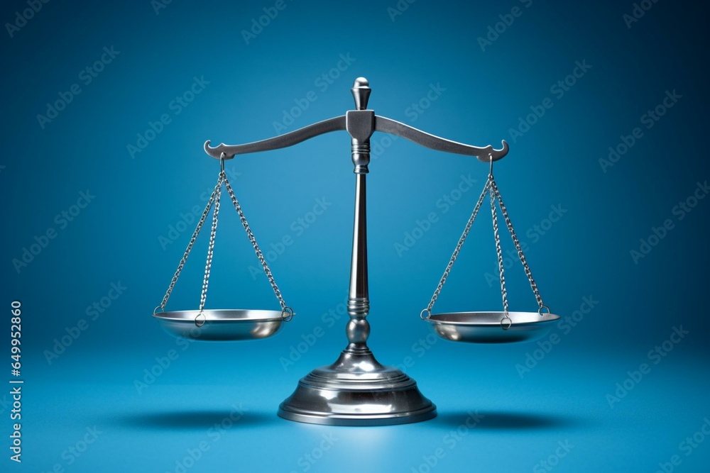A blue background portraying a balance scale as a symbol of justice ...